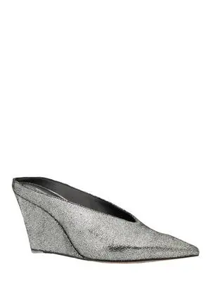 Michael Kors Xandra Metallic Leather Wedge Mule In Size By - Silver
