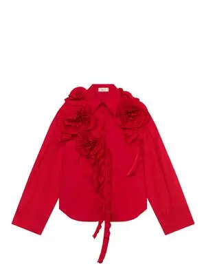 Blumarine Taffeta Shirt With 3d Roses - Red