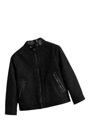 Gucci Gg-jacquard Leather-trim Bomber Jacket - Black