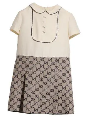 Gucci Gg Supreme Peter Pan Collar Dress - Beige/blue