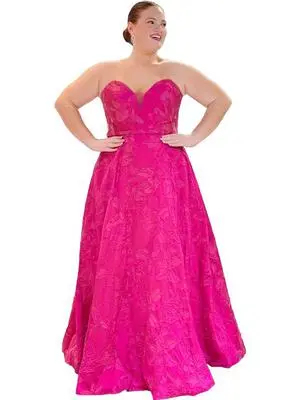 SYDNEY'S CLOSET Jacquard Curvy A-line Strapless Formal Dress - Fuchsia