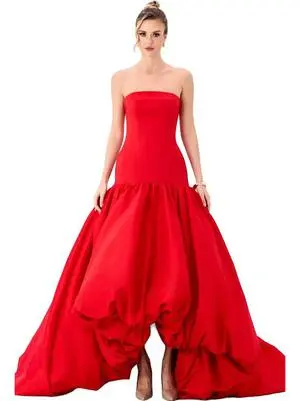 BARIANO Allegra Strapless Balloon Gown - Red