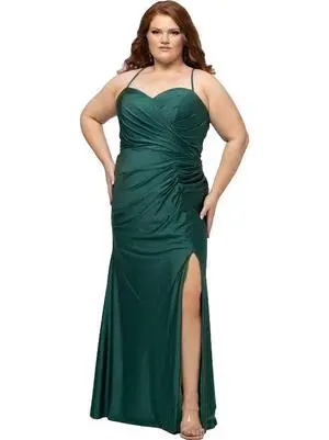 SYDNEY'S CLOSET Fitted Sparkle Stretch Knit Curvy Dress Emerald