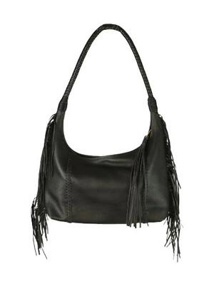 Carlos Falchi Fringe Leather Hobo Bag - Black