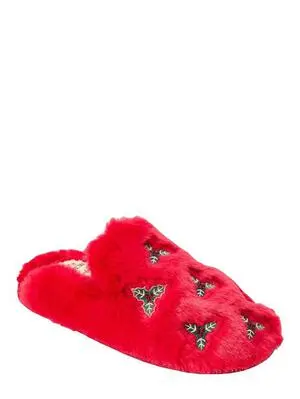 DEARFOAMS Holiday Fur Shaped Tab Scuff Slippers Cayenne