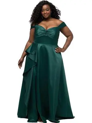 SYDNEY'S CLOSET Simple Satin A-line Dress With Slit - Forest