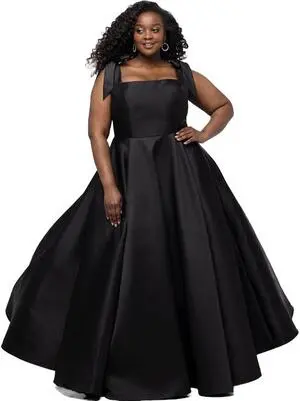 SYDNEY'S CLOSET Satin A-line Formal Gown With Bows - Black
