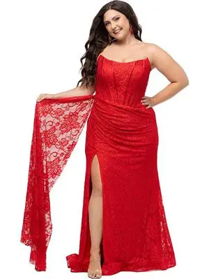 SYDNEY'S CLOSET Stretch Lace Slim Formal Dress - Ruby