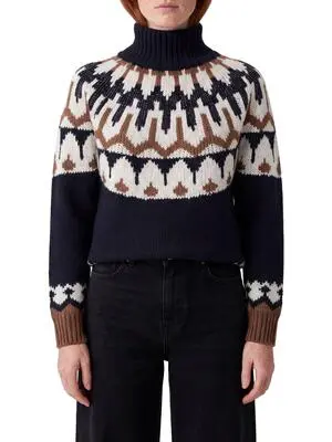 ERMANNO FIRENZE Ethnic Pattern Wool Turtleneck Jumper - Blue