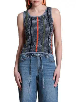 Avec Les Filles Stitch Stripe Sleeveless Top - Blue Multi