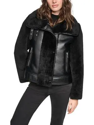 Andrew Marc Kemsley Faux Leather & Faux Shearling Moto Jacket - Black