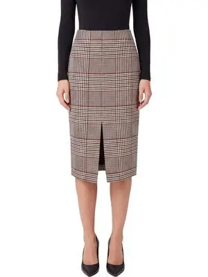 Federica Tosi Prince Of Wales Check Wool-blend Midi Pencil Skirt - Brown
