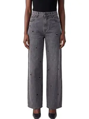Federica Tosi High-waisted Wide-leg Jeans In Distressed Denim - Grey