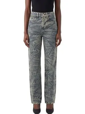 Federica Tosi High-waisted Straight-leg Jeans In Crinkled-effect Denim - Blue