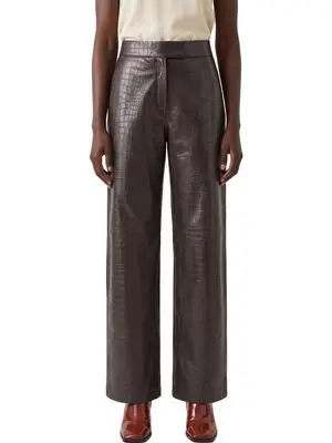 Federica Tosi High-waisted Croco-effect Leather Tapered Trousers - Brown