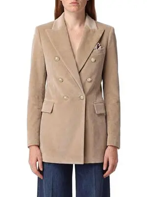 CIRCOLO 1901 Slim Fit Double-breasted Cropped Velvet Blazer Camel