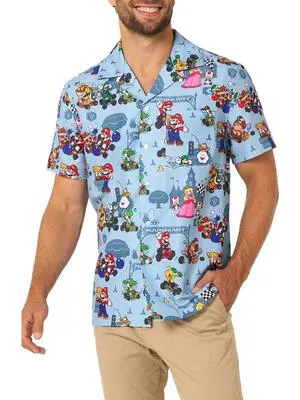 Opposuits Mario Kart Short Sleeve Button-up Shirt - Blue