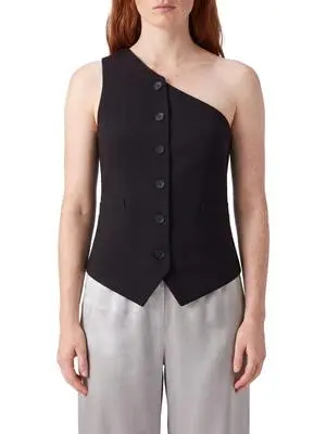 Federica Tosi Asymmetric One-shoulder Cotton Top With Buttons - Black