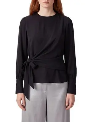 Federica Tosi Draped Viscose Blouse With Tie-waist Belt And Long Sleeves - Black