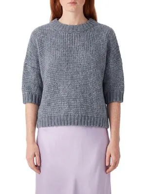 ROBERTO COLLINA Short-sleeved Alpaca Wool Crewneck Jumper - Gnawed Blue