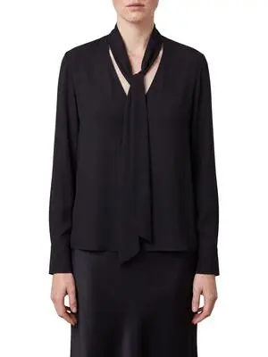 Federica Tosi Pussy-bow Silk-blend Blouse With Long Sleeves Black