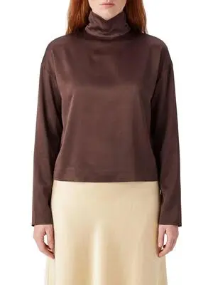 FEDERICA TOSI Long-sleeved Satin Turtleneck Top With Rear Zip
