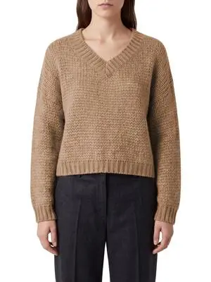 ROBERTO COLLINA V-neck Alpaca And Wool-blend Jumper With Ribbed Trims - Camel