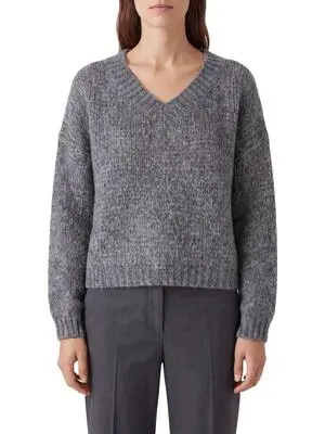 ROBERTO COLLINA V-neck Alpaca And Wool-blend Jumper With Ribbed Trims - Grey