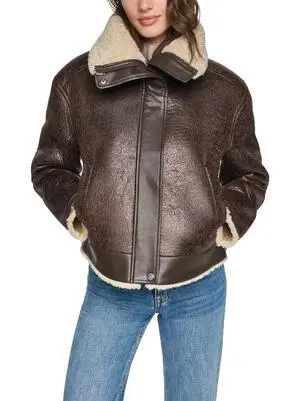 ANDREW MARC Ellery Faux Leather & Faux Shearling Aviator Jacket