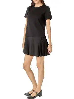 ENGLISH FACTORY Mixed Media Pleated Minidress