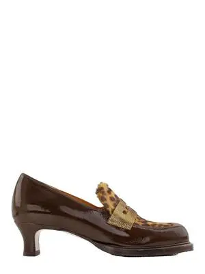 Chie Mihara Brony Leopard Print Patent Peather Pump - Dark Brown