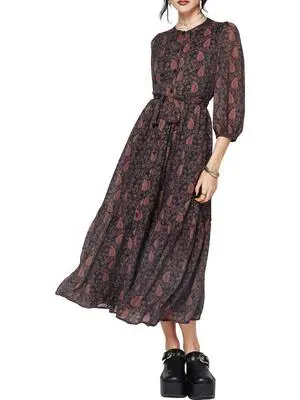 DISTURBIA Isola Paisley Shift Midi Dress - Red