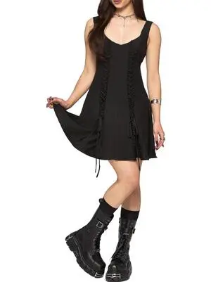 DISTURBIA Tasmina Lace Up Front Mini Dress - Black