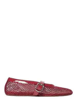 Alaïa Mary Jane Ballet Flats In Mesh Nylon With Patent Leather Trim Brick Red