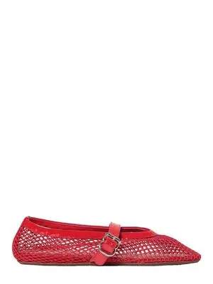 Alaïa Mary Jane Ballet Flats In Mesh Nylon With Patent Leather Trim Red