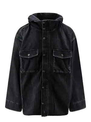 Balenciaga Relaxed Fit Denim Utility Jacket With High Neck - Black