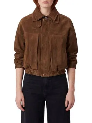 Magda Butrym Cropped Suede Lambskin Bomber Jacket With A Relaxed Fit - Brown
