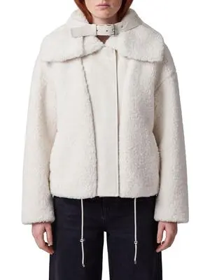 Sportmax Cropped Faux Fur Jacket With Drawstring And A Relaxed Fit Ecru