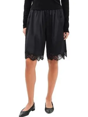 REFORMATION Clara Silk Bermuda Shorts - Black