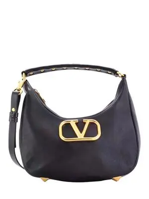 Valentino Garavani Stud Sign Zip Leather Hobo Bag Black