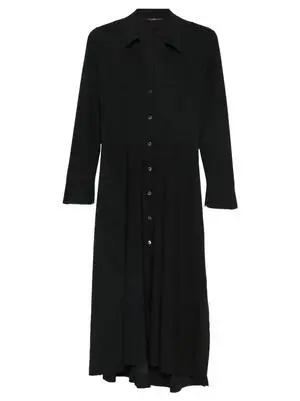 High Button-up Long-sleeve Midi Dress - Black