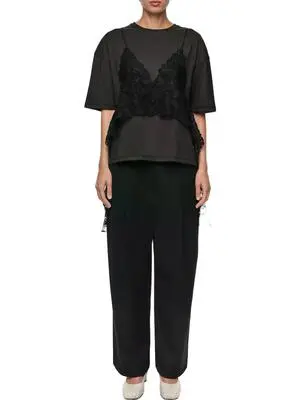 Bimba Y Lola Faded Black T-shirt Top With Lace Overlay Black