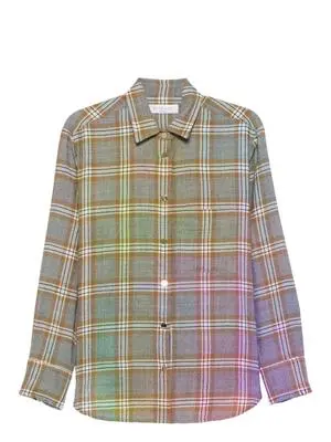 A.SHIRT MILANO Slim Check-pattern Curved-hem Shirt - Grey