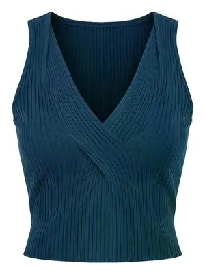 Patrizia Pepe Ribbed Crossover-detail Top Blue