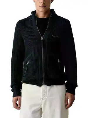 AERONAUTICA MILITARE Zip-up Ribbed-knit Cardigan - Blue