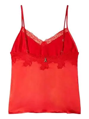 Patrizia Pepe Lace-trim Satin Sleeveless Blouse - Red