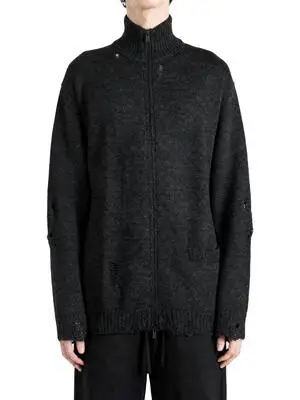 Yohji Yamamoto Distressed Zip-up Sweater - Grey