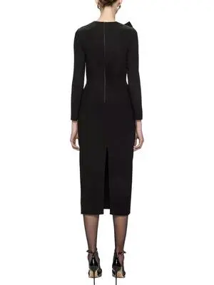 NISSA Lurex Crepe Bow-detail Midi Dress - Black