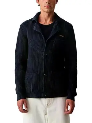 AERONAUTICA MILITARE Ribbed-knit Patch-pocket Cardigan - Blue