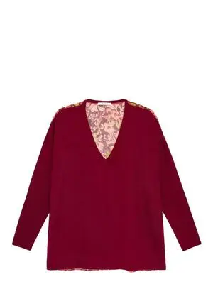 Malìparmi Floral-panel V-neck Sweater - Red